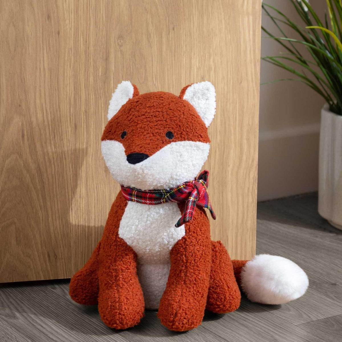 Weighted Fox Doorstop Bouclé with Faux Fur Tail – Ideal Textiles