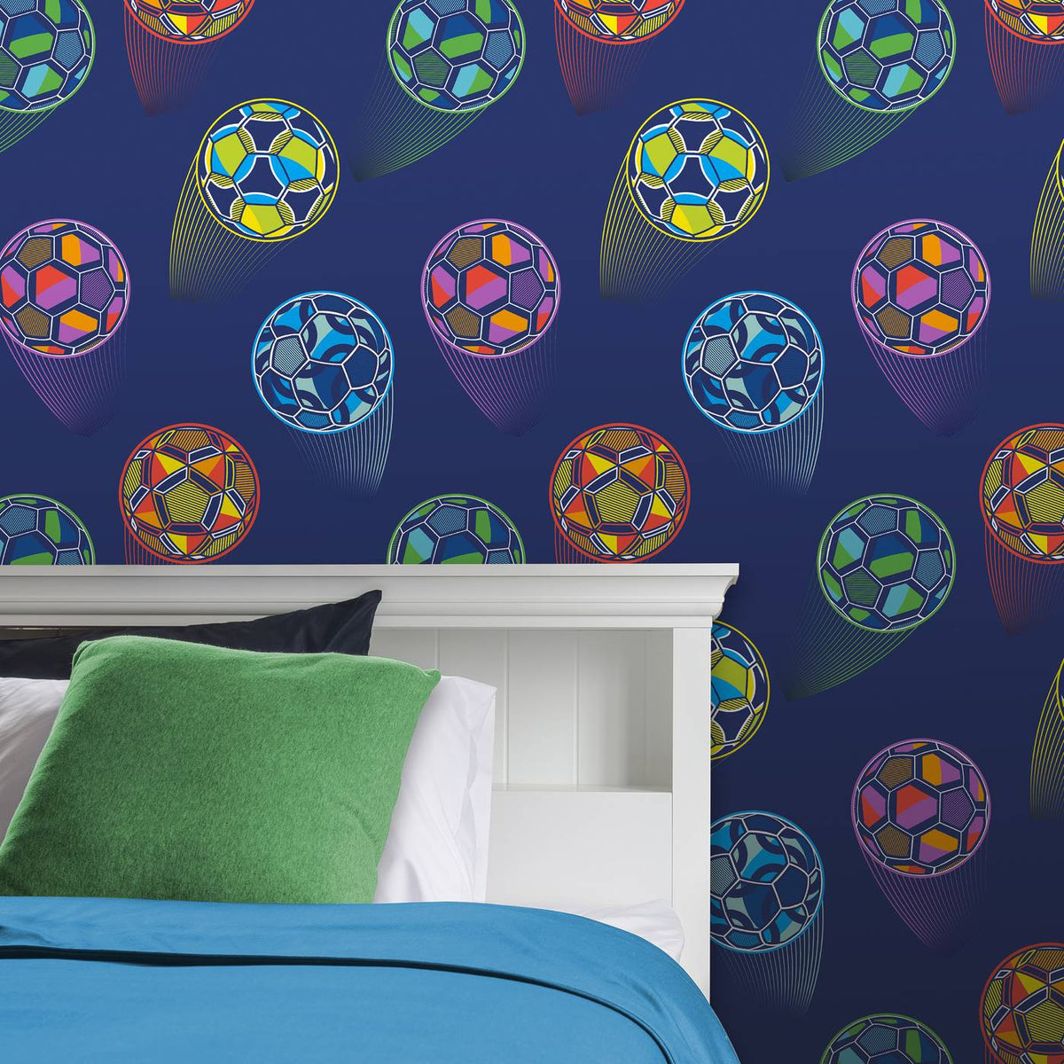Bright Football Navy Wallpaper | Catherine Lansfield – Ideal Textiles