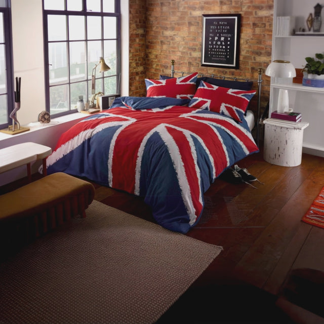 Union Jack Duvet Cover Set | Reversible Vintage Denim Bedding – Ideal ...