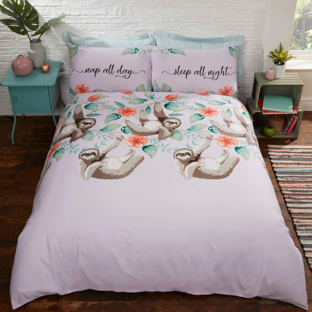 Cute Sloth Duvet Cover Set | Reversible Lilac Bedding – Ideal Textiles