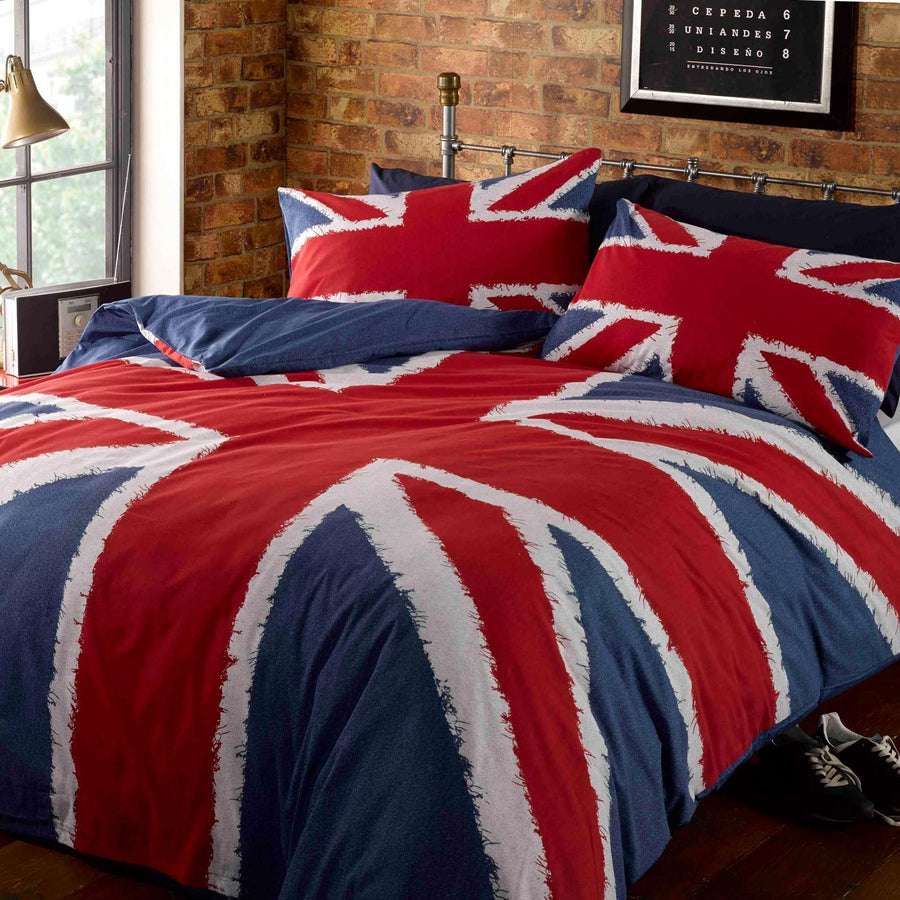 Vintage Denim Union Jack Duvet Cover Set in Red, White, Blue – Ideal ...